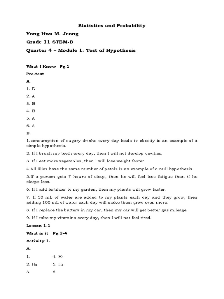 Statistics and Probability q4 m1 3 | PDF | Regression Analysis | Type I ...