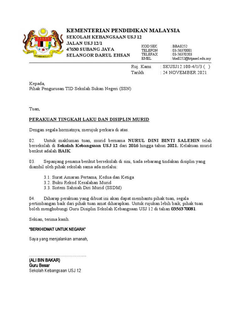 Contoh Surat Perakuan Disiplin Murid | PDF