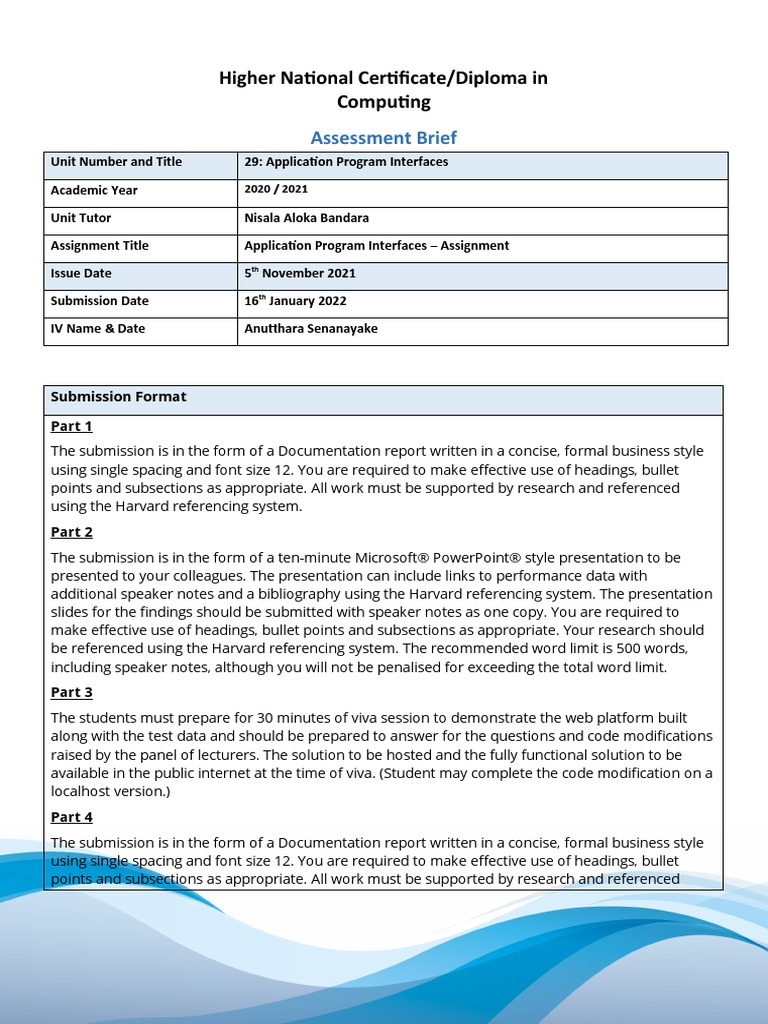 HND Computing Unit 29 API Assignment - Hnd21a1se | PDF | Web Design ...