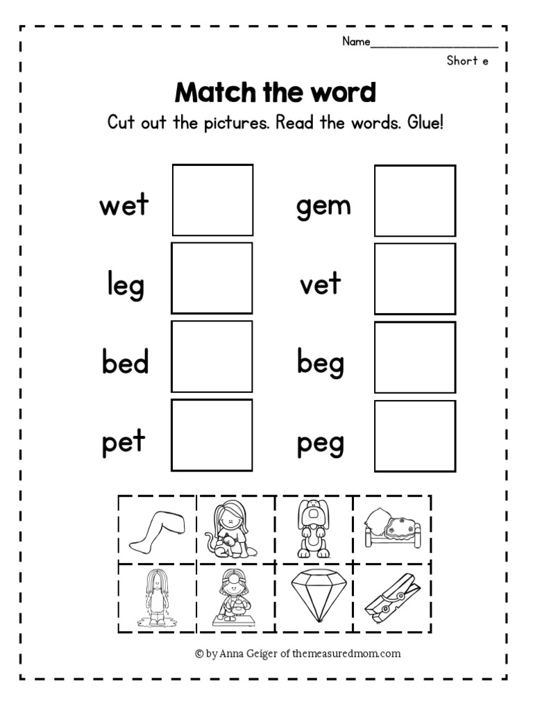 Wet Leg Bed Pet Gem Vet Beg Peg: Match The Word Cut Out The Pictures ...