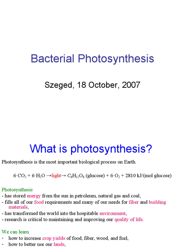 Bacterial Photosynthesis | PDF | Photosynthesis | Chlorophyll