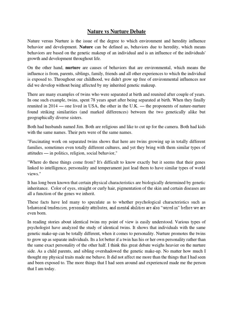 Nature Vs Nurture Notes | PDF | Nature Versus Nurture | Attachment Theory