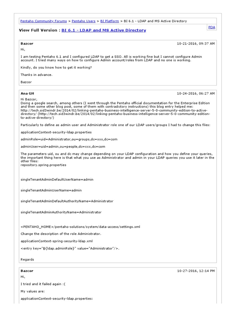 Pentaho 6.1 LDAP Admin Setup Help | PDF | Active Directory | Computing