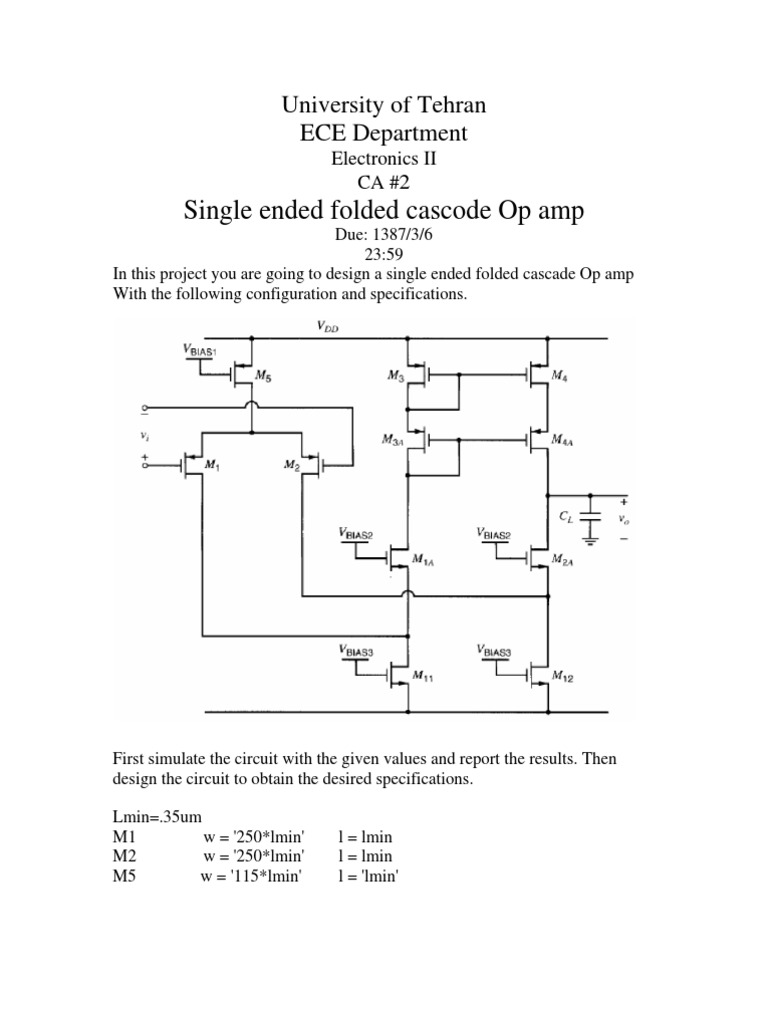 Single Ended Folded Cascode Op Amp Design | PDF | Technology & Engineering