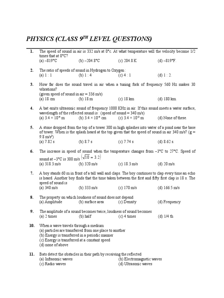 Physics (Class 9 Level Questions) | PDF | Sound | Waves