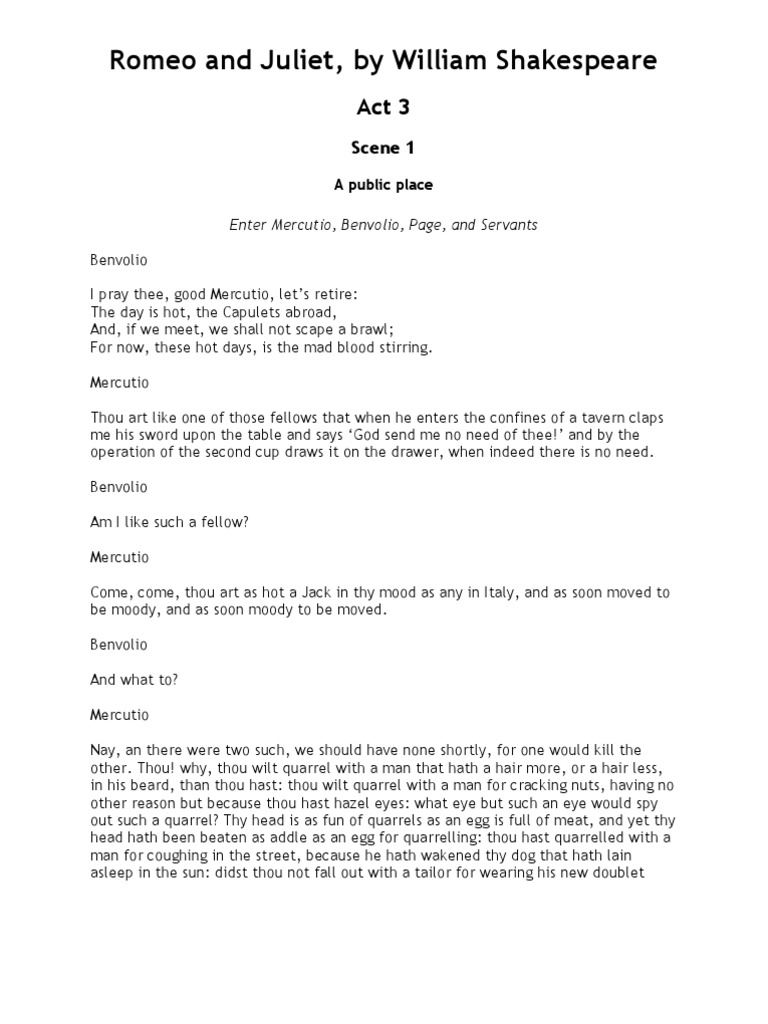Romeo and Juliet Act 3 Scene 1 | PDF | Characters In Romeo And Juliet ...