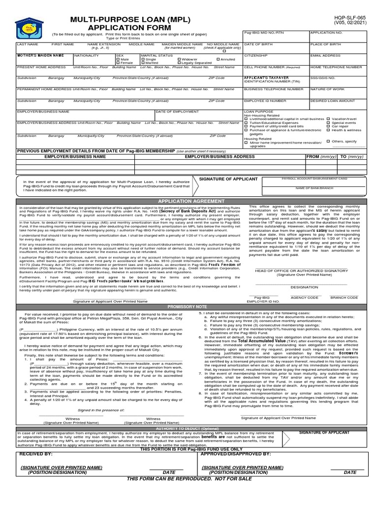 Multi-Purpose Loan (MPL) Application Form: (E.g., JR., II) (For Married Women) (Check If ...