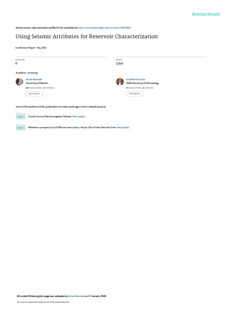 Using Seismic Attributes For Reservoir Characterization | PDF ...