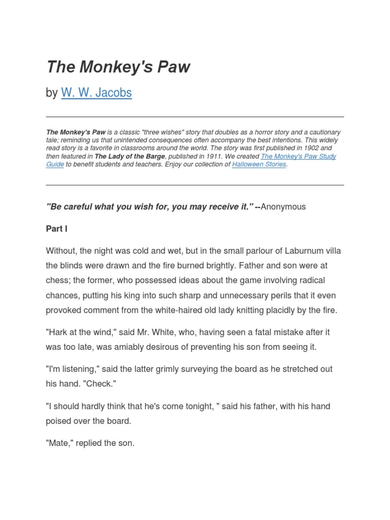 The Monkey's Paw: A Cautionary Tale | PDF