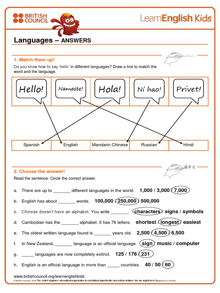 Worksheets Languages Answers | PDF | English Language | Linguistics