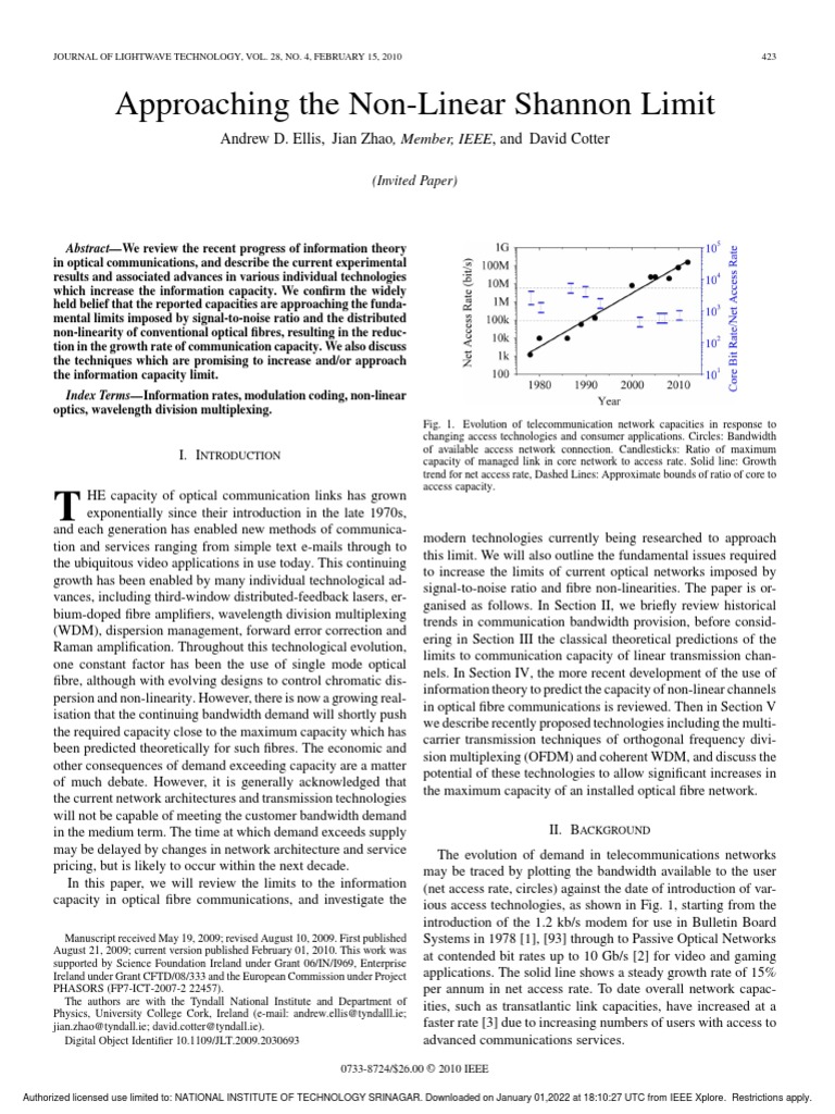 Approaching The Non-Linear Shannon Limit: Andrew D. Ellis, Jian Zhao ...