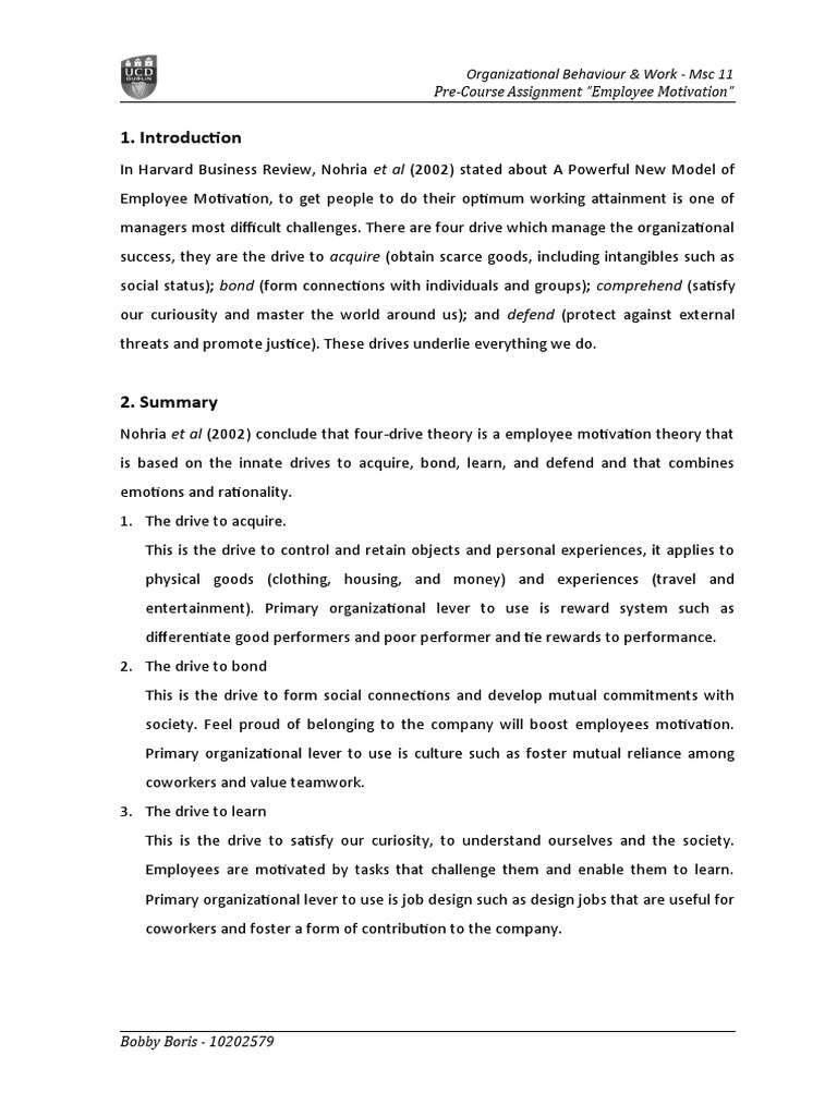 Four Drive Theory of Motivation in Business | PDF | Psychological ...