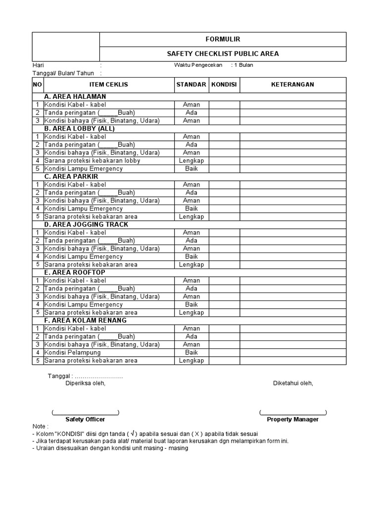 Safety Checklist Public Area | PDF