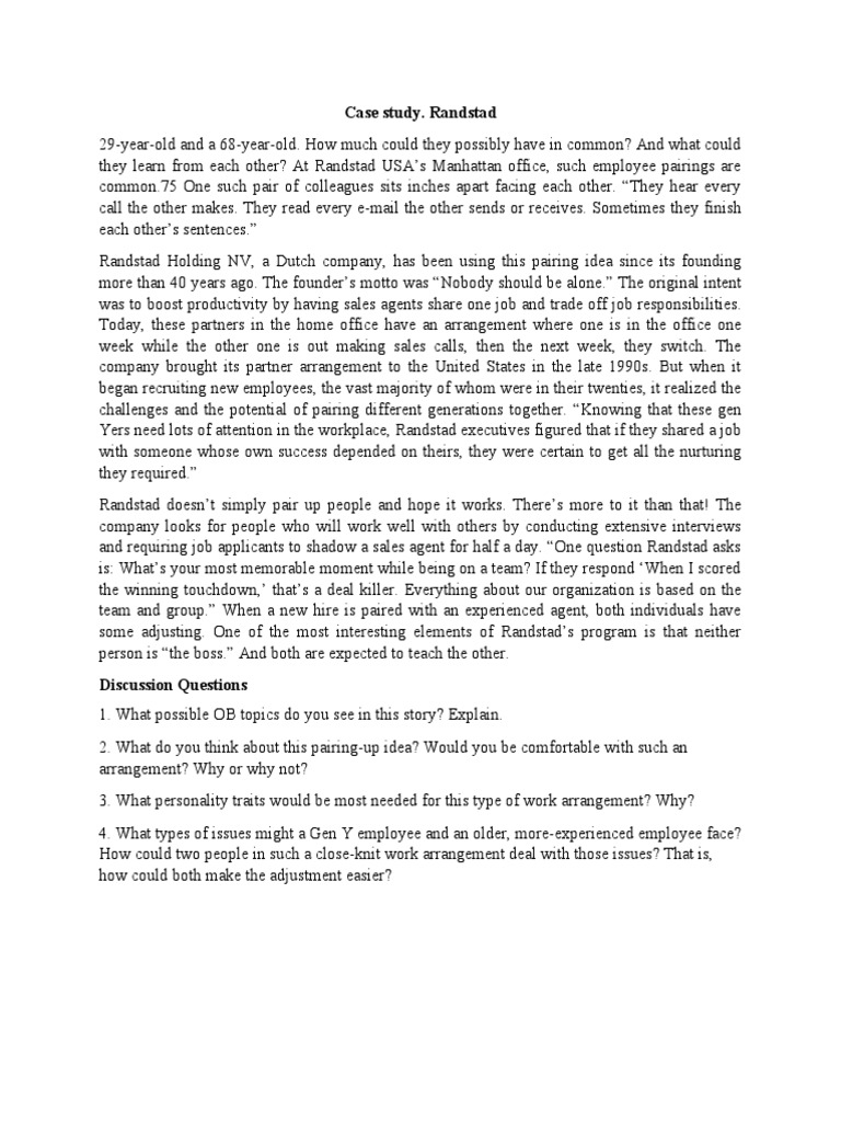 CASE STUDY ASSIGNMENT - Randstad | PDF | Cognition | Psychological Concepts