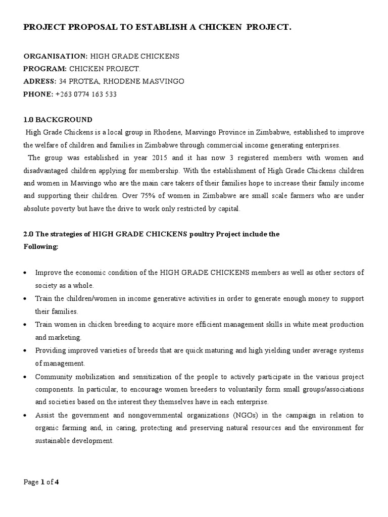 Project Proposal To Establish A Chicken Project | PDF | Broiler | Economies