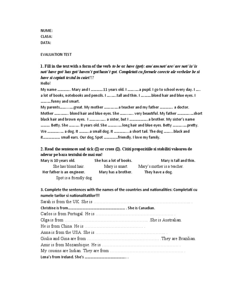 Test Clasa A V-A | PDF