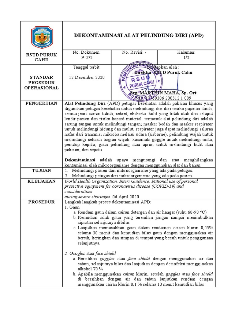 Spo Dekontaminasi Apd | PDF