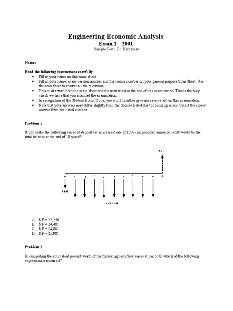 CI Engineering Economic Analysis Exam I | PDF | Interest | Annual ...