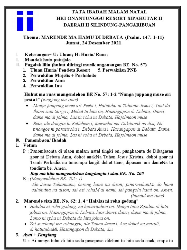 Acara Malam Natal Hki Onanrunggu | PDF