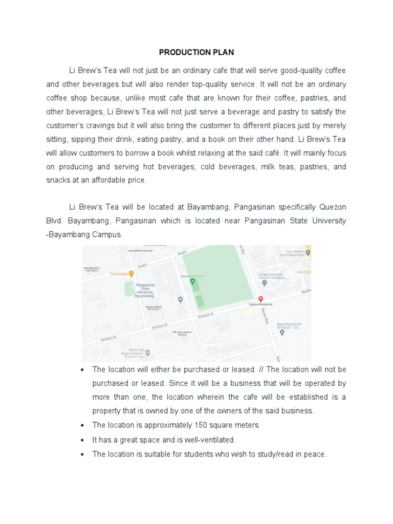 Production Plan | PDF | Coffeehouse | Drink