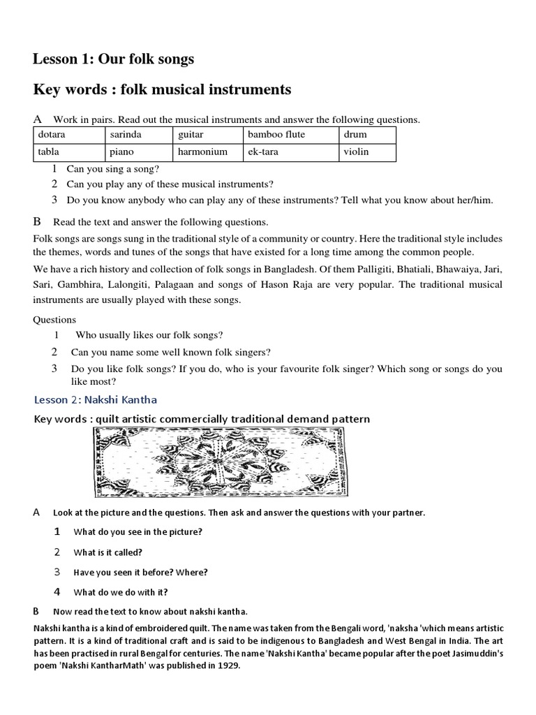Key Words: Folk Musical Instruments: Lesson 1: Our Folk Songs | PDF ...