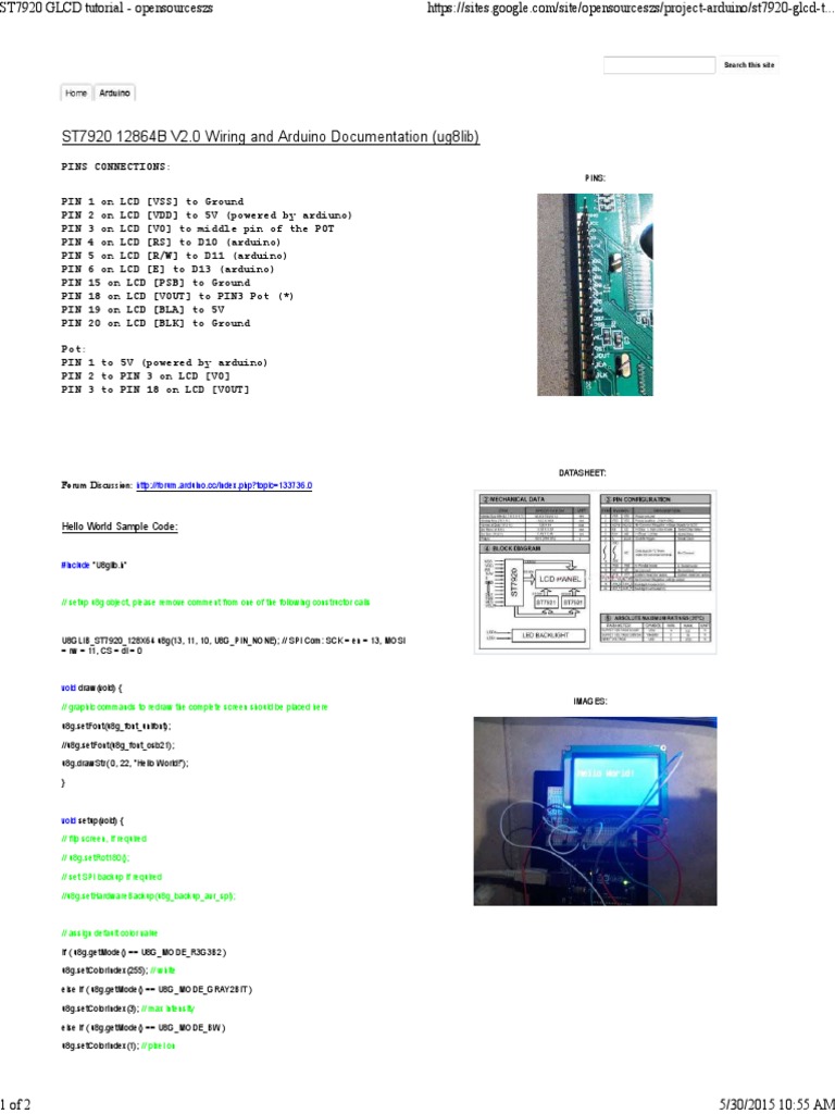 ST7920 GLCD Tutorial - Opensourceszs | PDF | Arduino | Computer Science