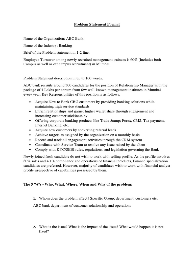 Problem Statement Case Study DR VNBRIMS | PDF | Banks | Employment