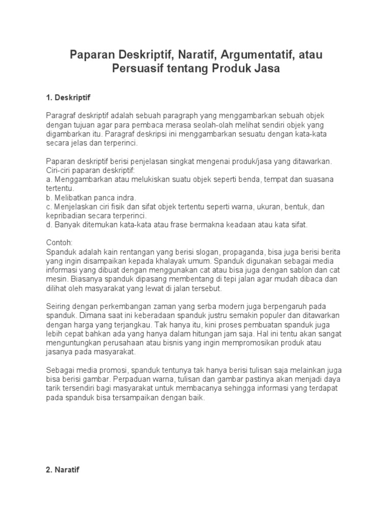 Paparan Deskriptif Naratif Produk Dan Jasa | PDF | Seni