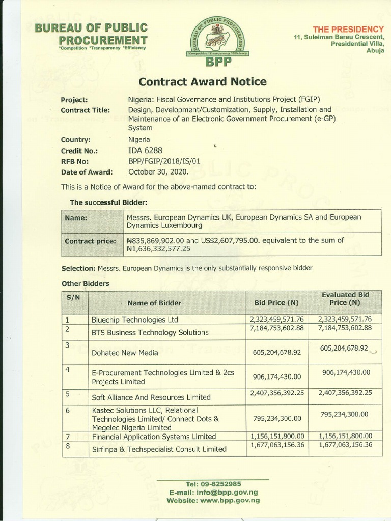 eGP Contract Award Notice | PDF
