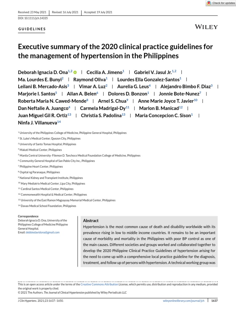 J of Clinical Hypertension - 2021 - Ona - Executive Summary of The 2020 ... J of Clinical Hypertension - 2021 - Ona - Executive Summary of The 2020 ...