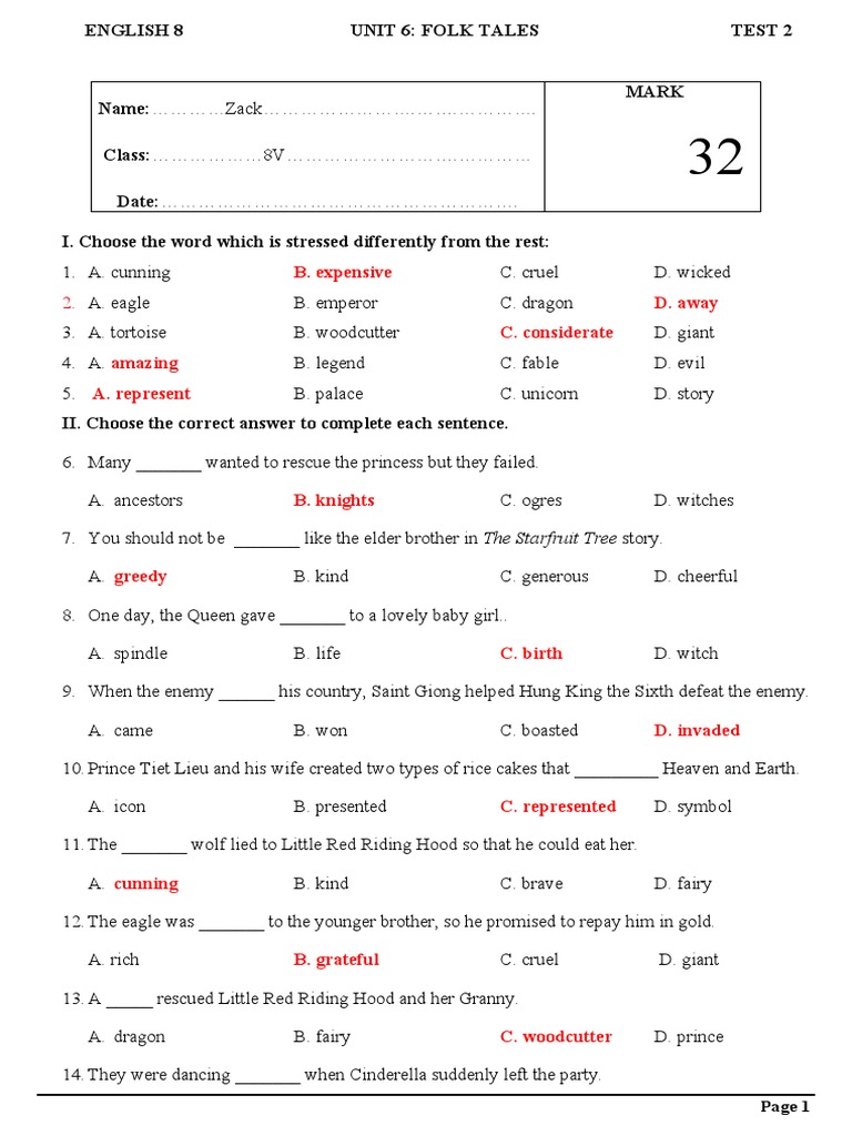 E8 Bt Unit 6 Test 2 Pdf Traditional Stories