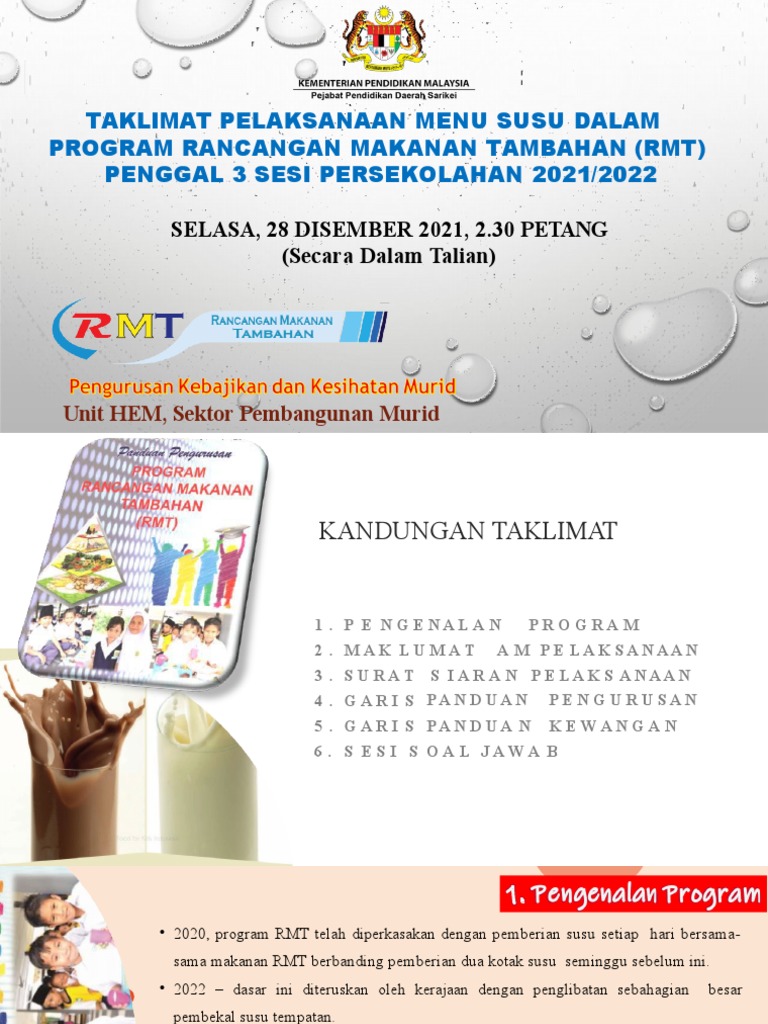 Taklimat Menu Susu Dalam RMT 2022 | PDF