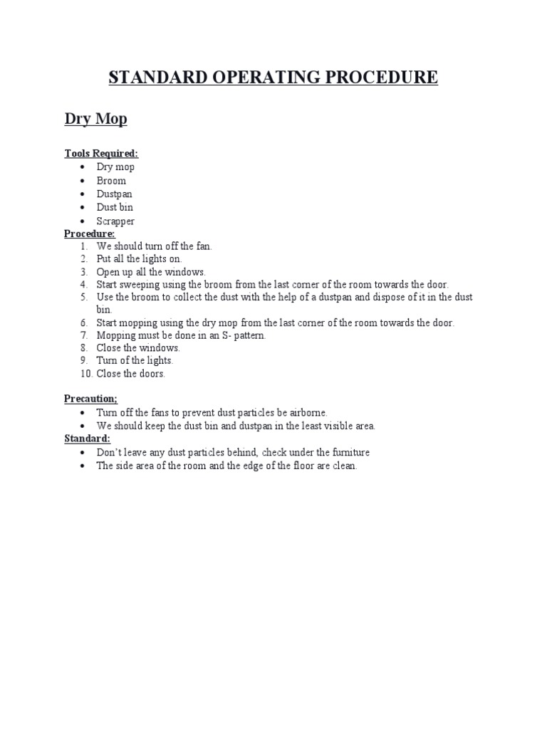 Standard Operating Procedure For Dust Mopping | PDF