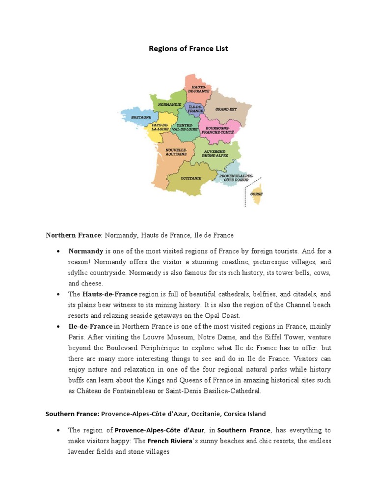 Regions of France List | PDF | France | French Riviera