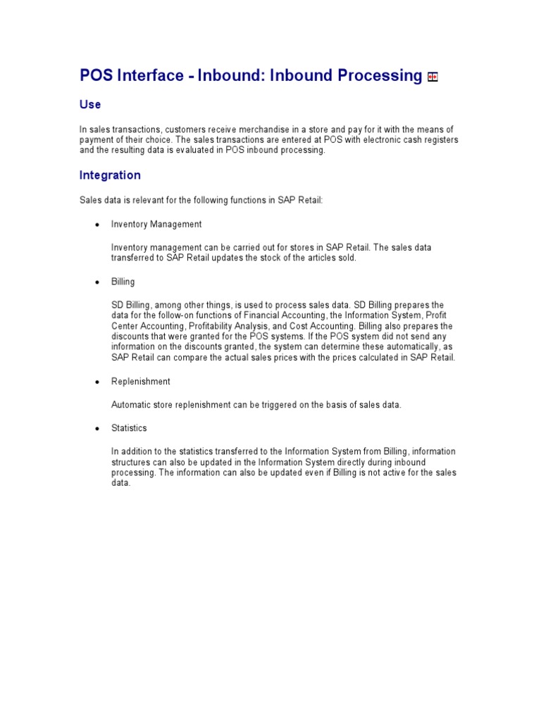 POS Interface - Inbound: Inbound Processing | PDF | Point Of Sale | Retail