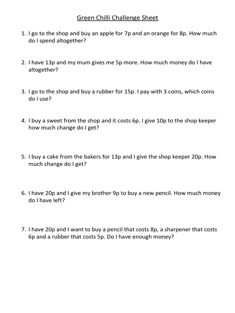 Green Chilli Challenge Sheet | PDF