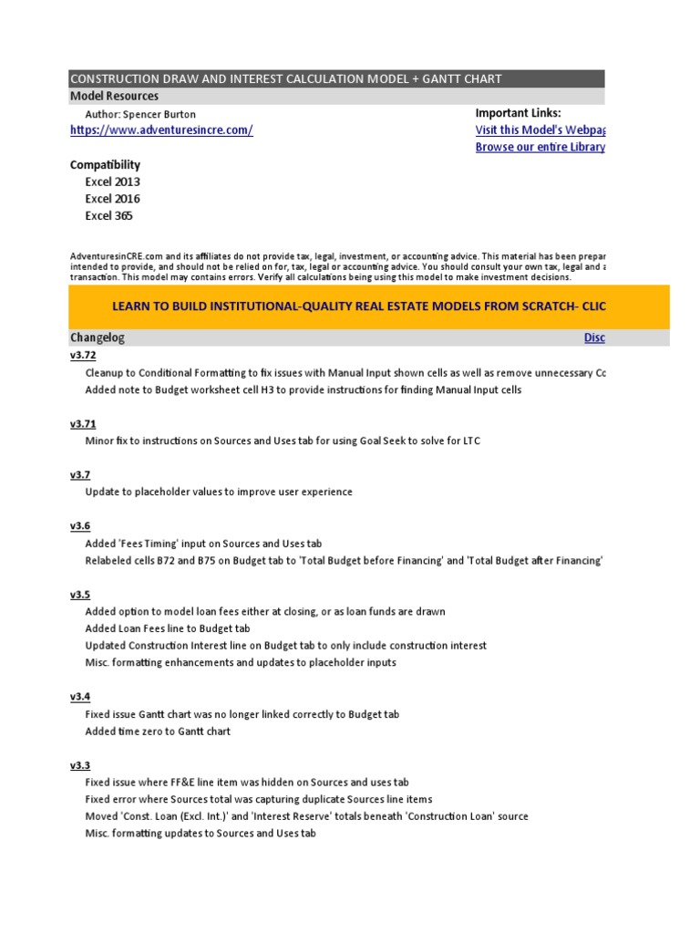 Construction Loan Interest Model Excel | PDF | Microsoft Excel | Interest