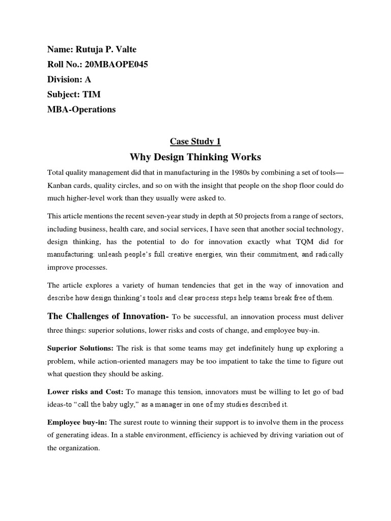 Design Thinking Case Study Explores How It Unleashes Creativity | PDF ...
