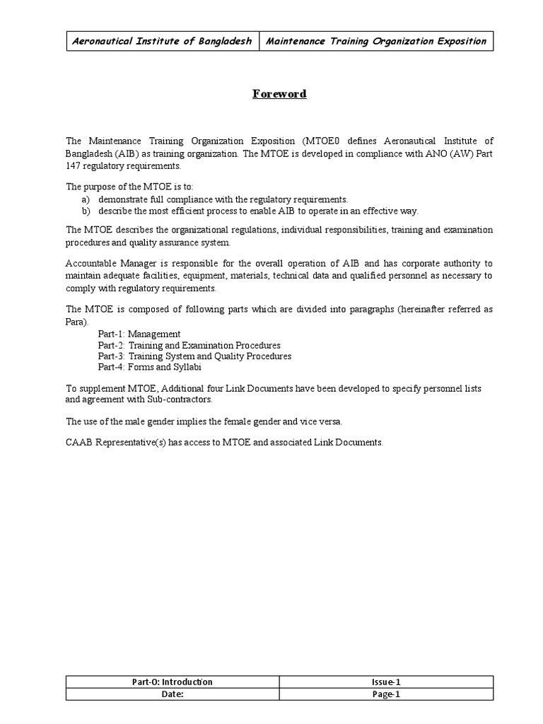 Foreword: Aeronautical Institute of Bangladesh Maintenance Training ...