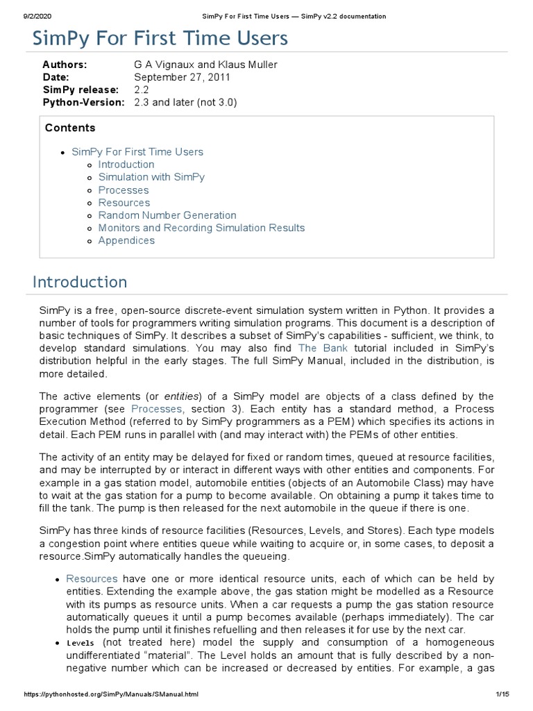 Simpy For First Time Users Simpy V22 Documentation Pdf Class Computer Programming
