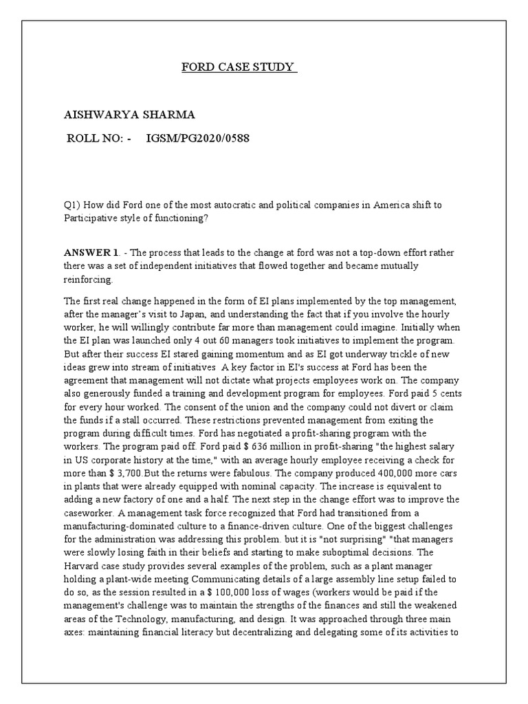 Ford Case Study Submission Aishwarya Sharma | PDF | Ford Motor Company | General Motors