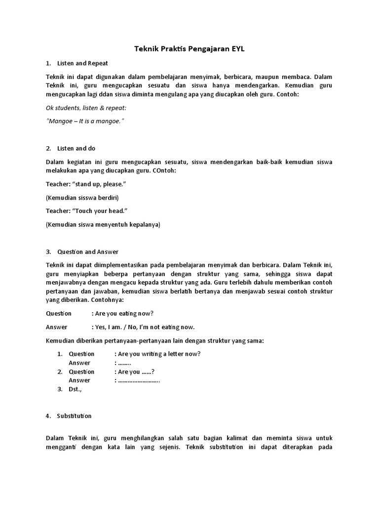 IV. Teknik Praktis Pengajaran EYL | PDF