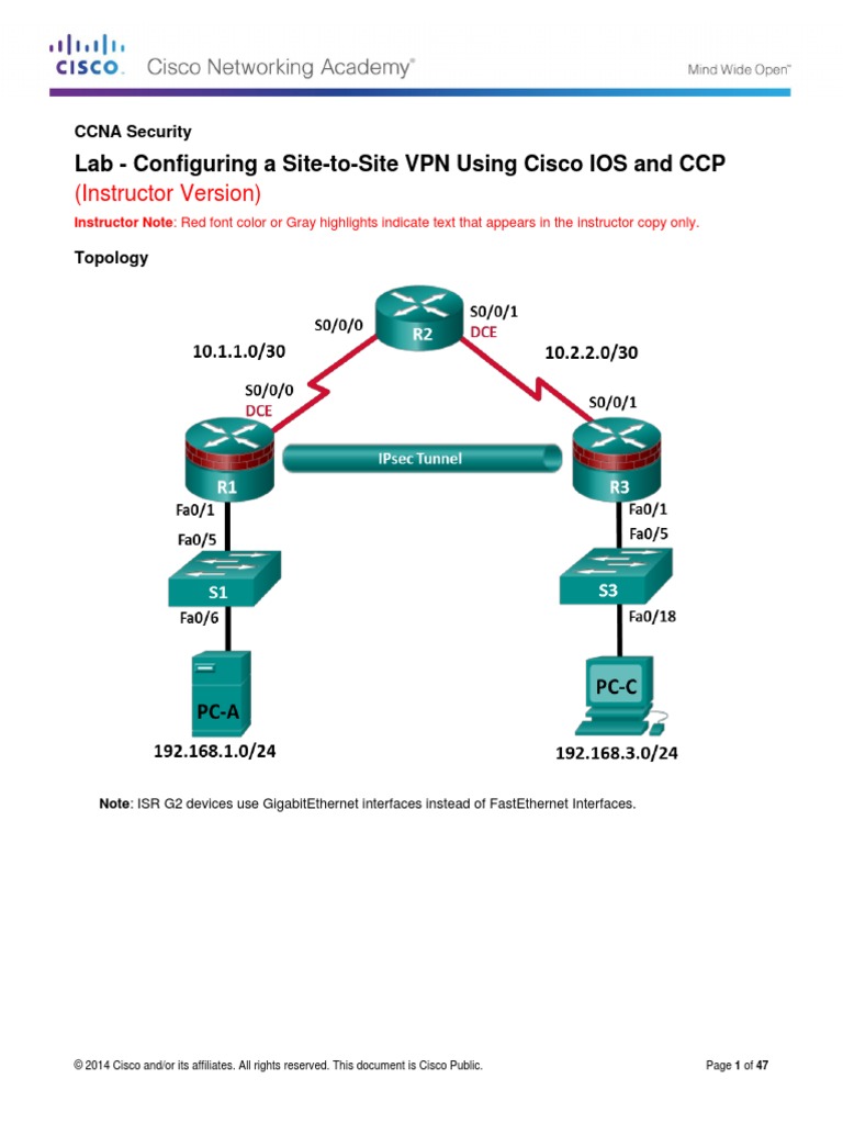 8.7.1.1 Lab - Configuring A Site-To-Site VPN Using Cisco IOS and CCP - Instructor | PDF ...