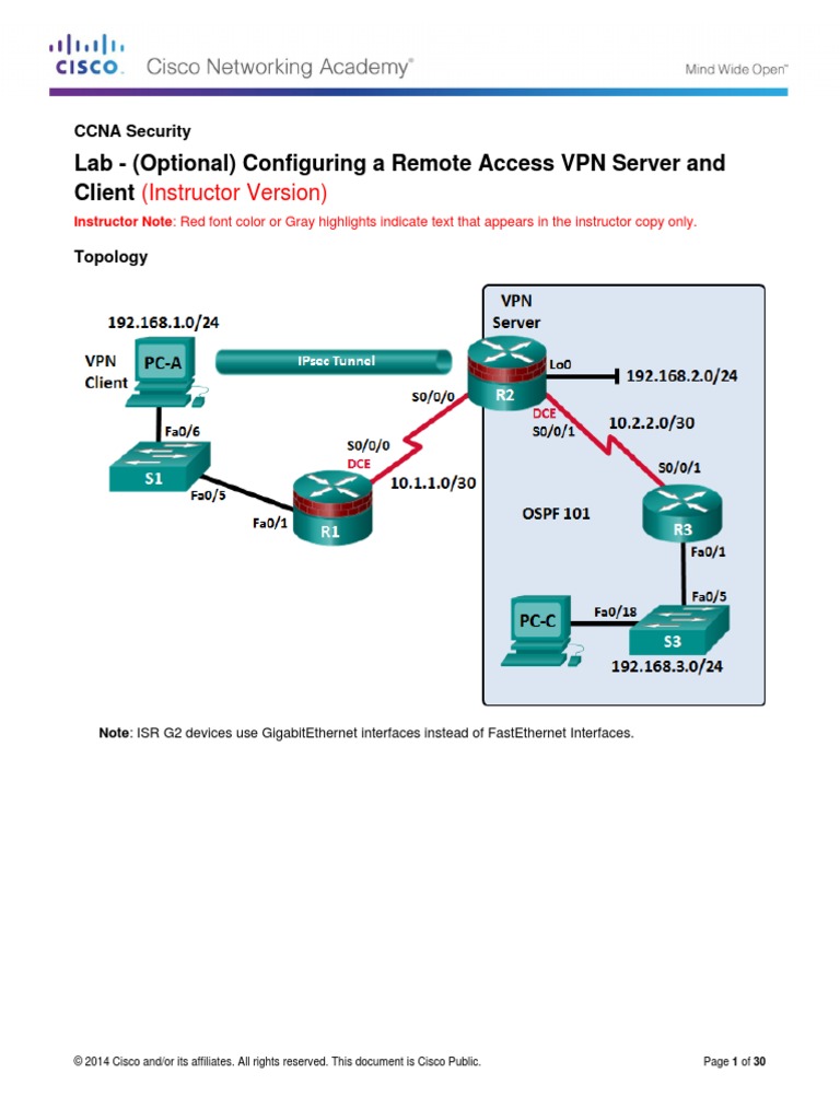 8.7.1.3 Lab - (Optional) Configuring A Remote Access VPN Server and Client - Instructor | PDF ...