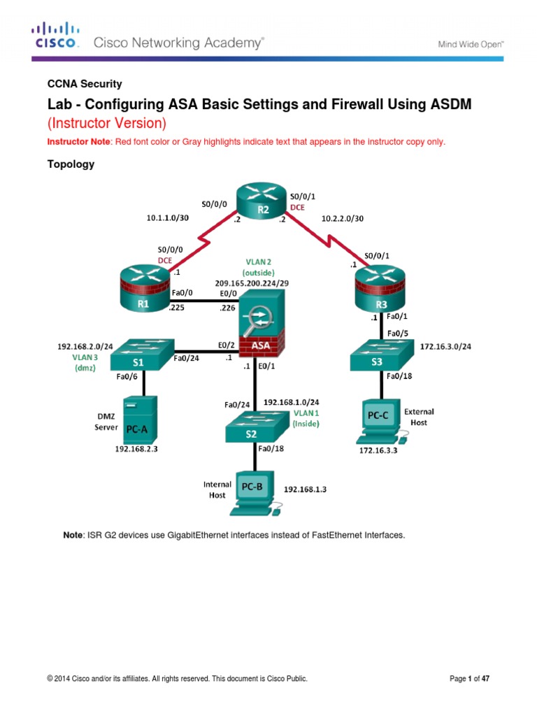 9.4.1.2 Lab - Configuring ASA Basic Settings and Firewall Using ASDM - Instructor | Download ...