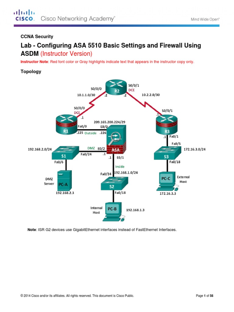 9.4.1.7 Lab - Configuring ASA 5510 Basic Settings and Firewall Using ASDM - Instructor | PDF ...