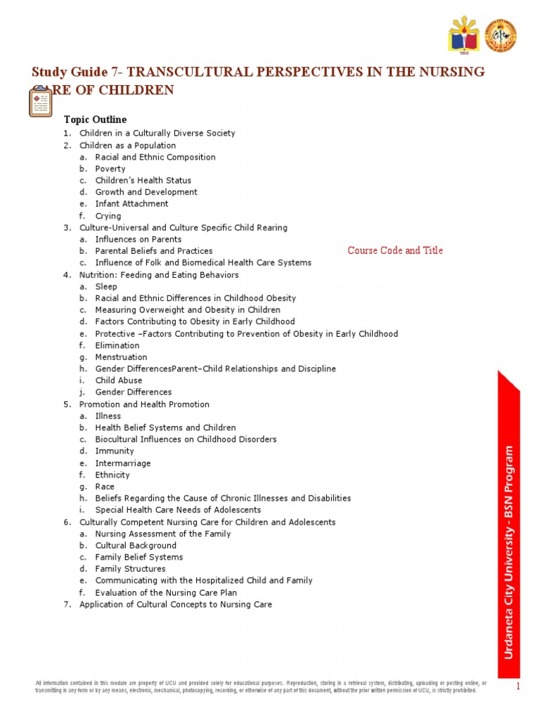 Study Guide 7 - Transcultural Perspectives in The Nursing Care of ...