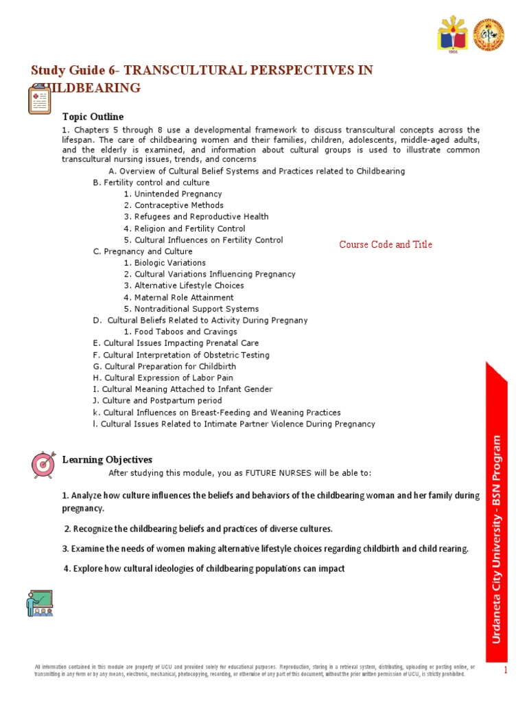 Study Guide 6 - Transcultural Perspectives in Childbearing | PDF ...