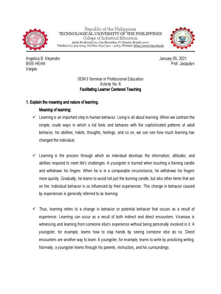 Written Activity No. 6 Facilitating Learning | PDF | Motivation ...