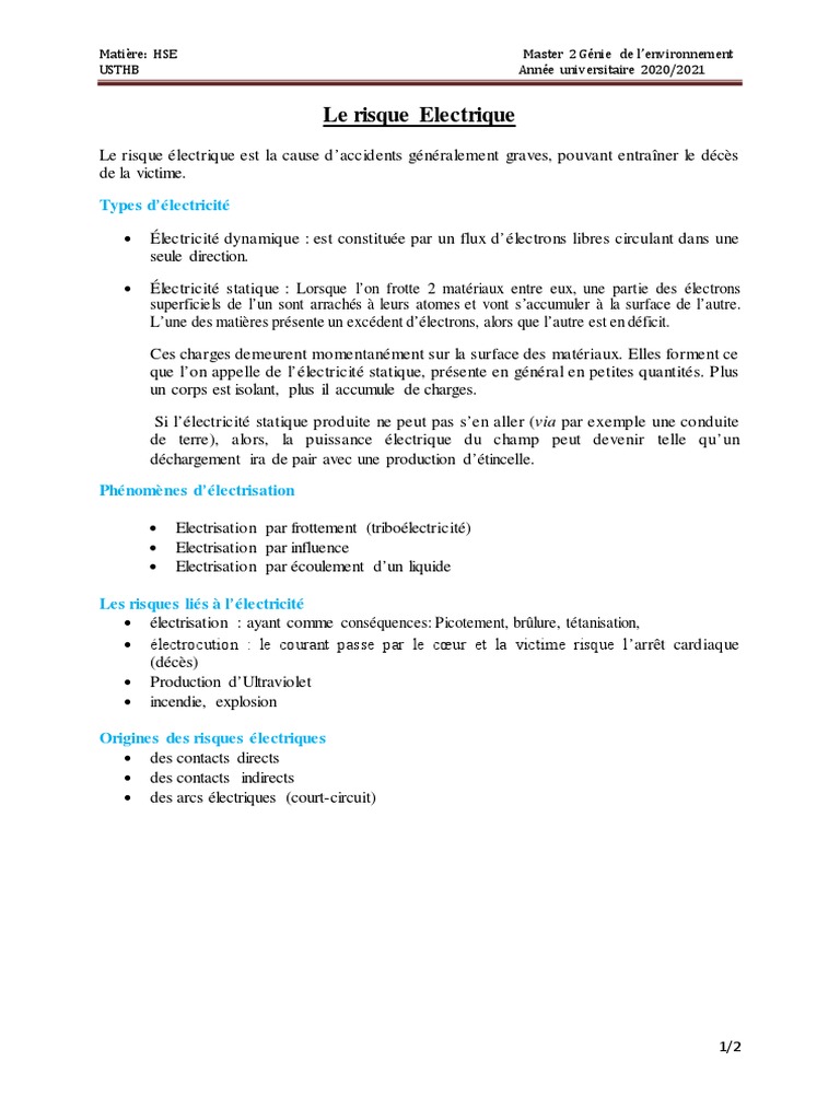 Risque Electrique | PDF | Électricité | Électrostatique